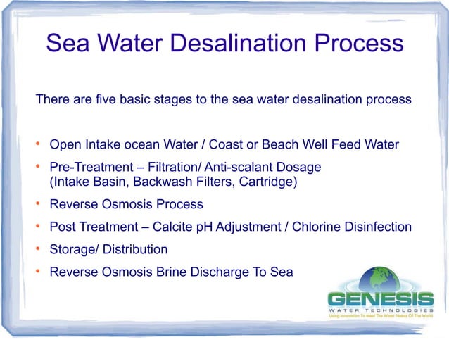 Reverse Osmosis Sea water Desalination System Presentation - Genesis ...