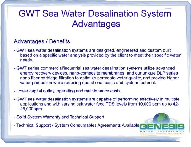Reverse Osmosis Sea water Desalination System Presentation - Genesis ...