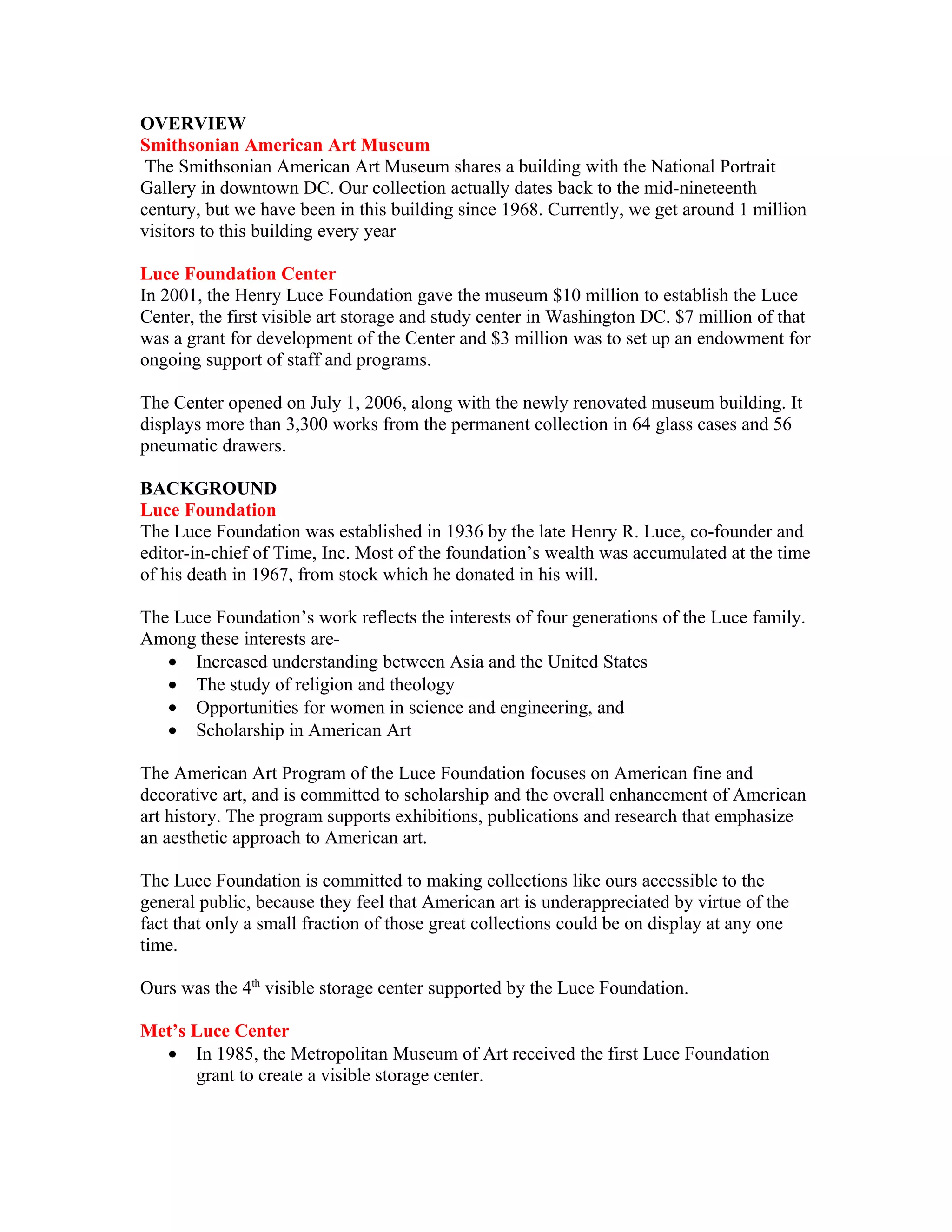 Overview of the Luce Foundation Center | DOC