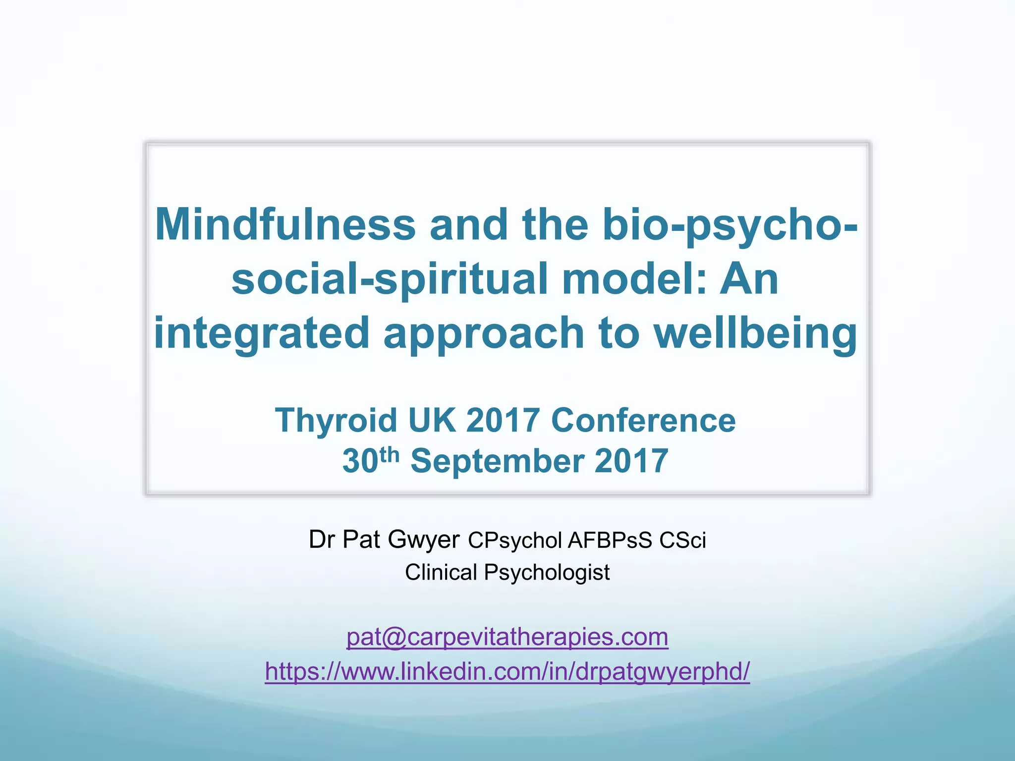 Mindfulness and the bio-psycho-social-spiritual model: An integrated ...