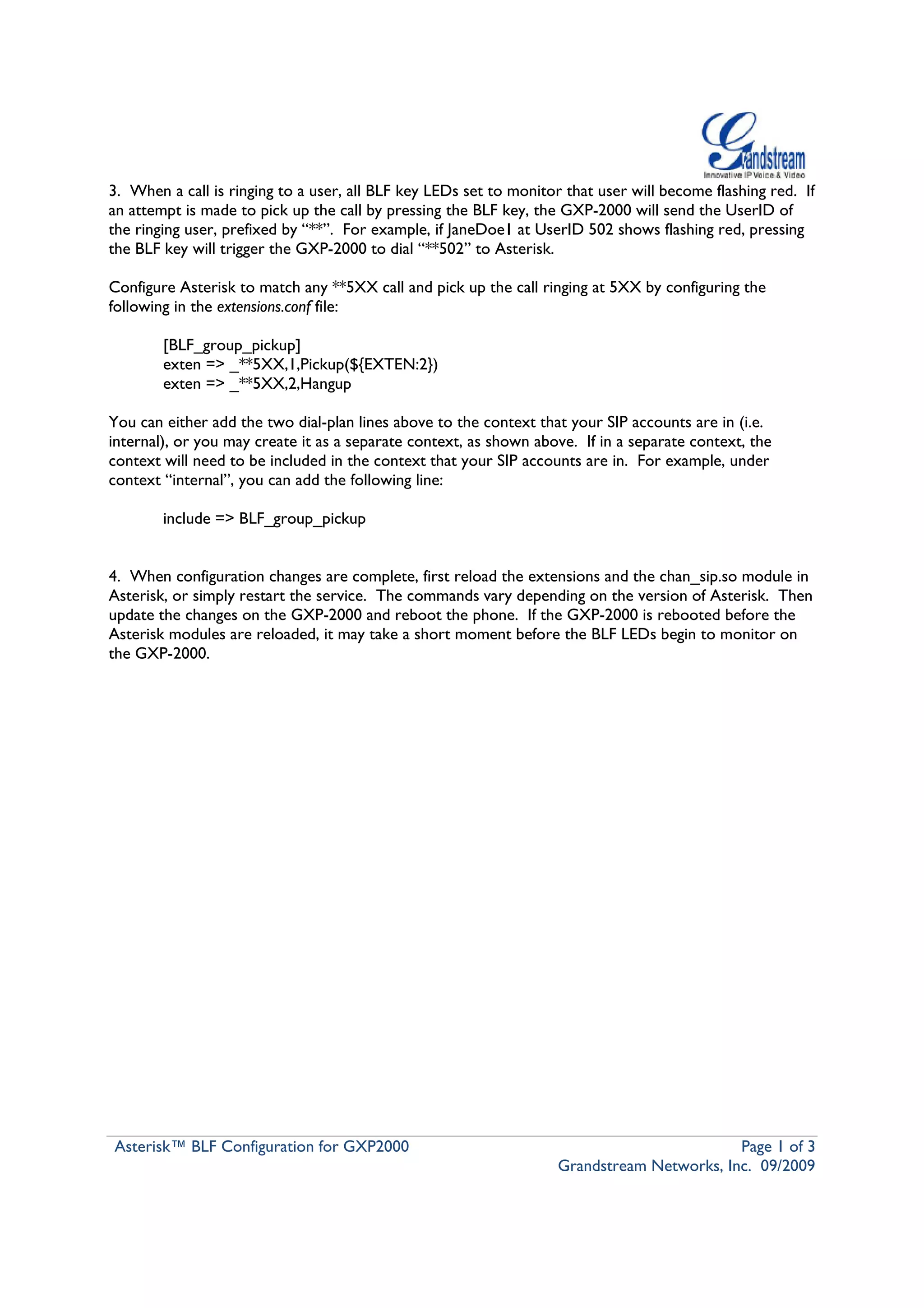 Gxp2000 interop asterisk_blf | PDF