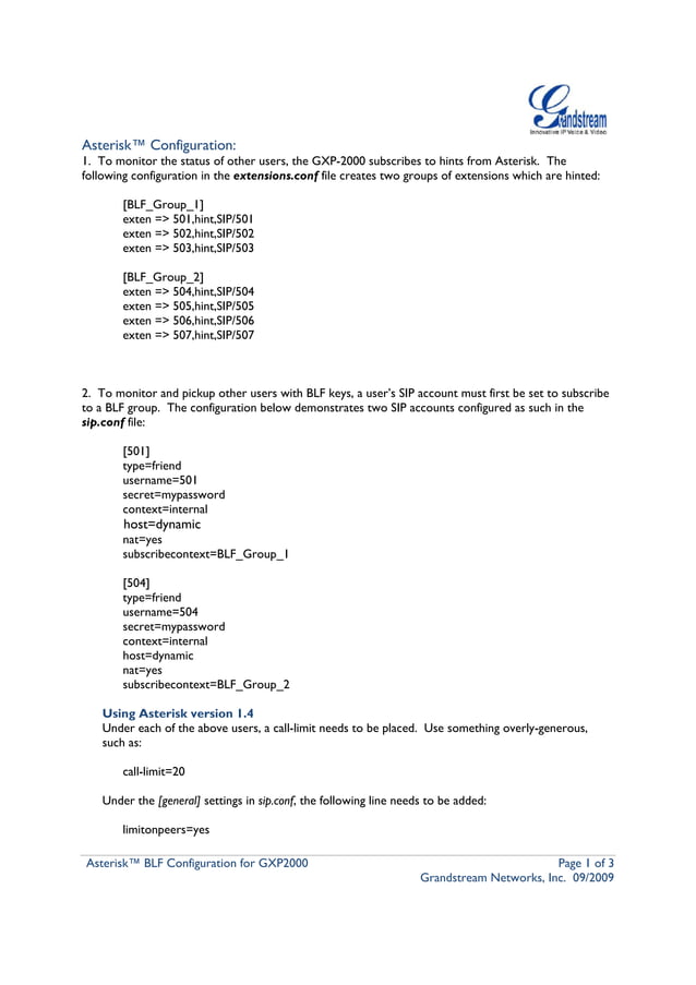 Gxp2000 interop asterisk_blf | PDF
