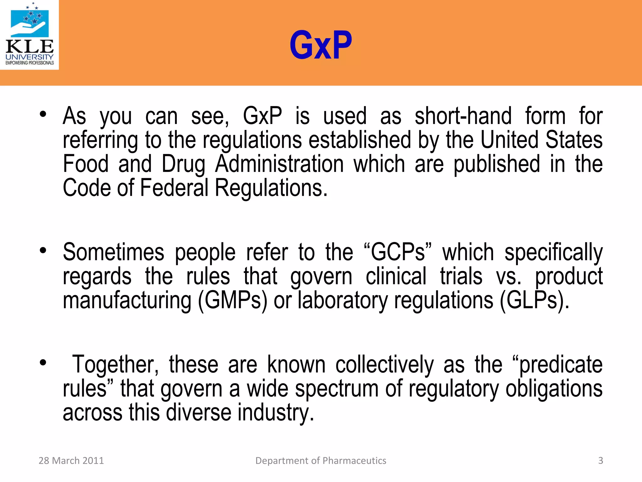 GxP and cGxP in Bio/Pharmaceutical Industry | PPT