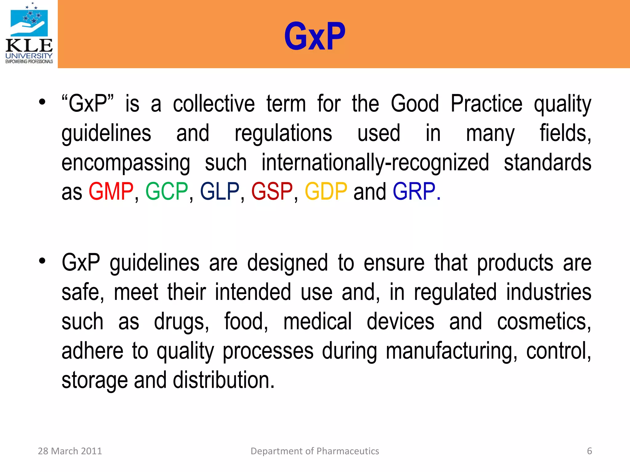 GxP and cGxP in Bio/Pharmaceutical Industry | PPT