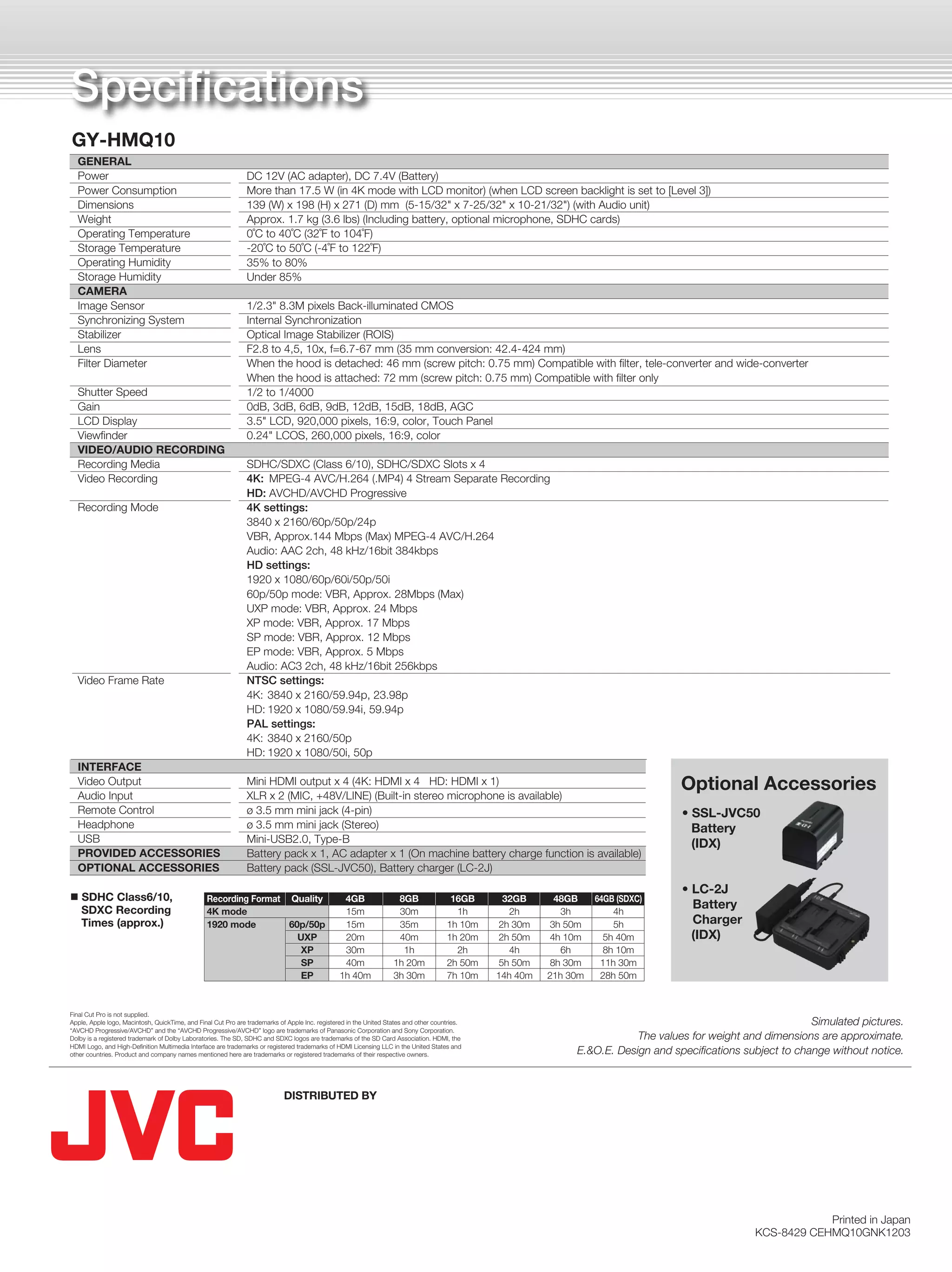 JVC GY-HMQ10 Camcorder | PDF
