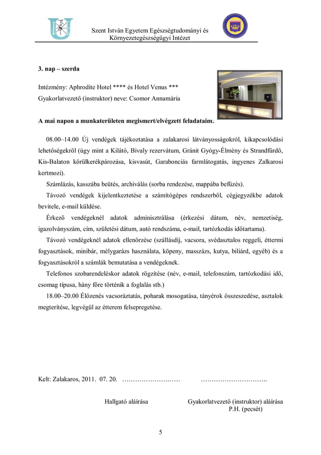 Gyakorlati napló Zalakarosról | PDF