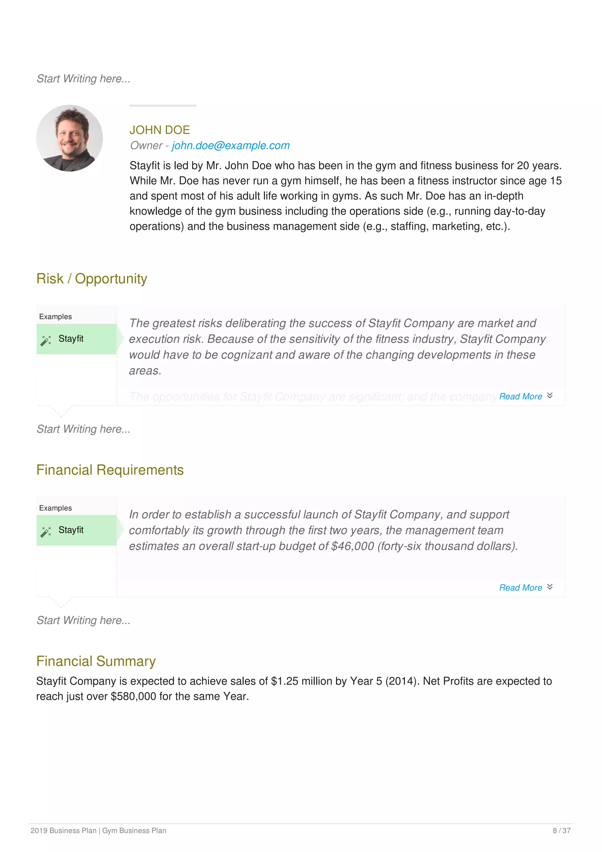 Gym business plan example | PDF