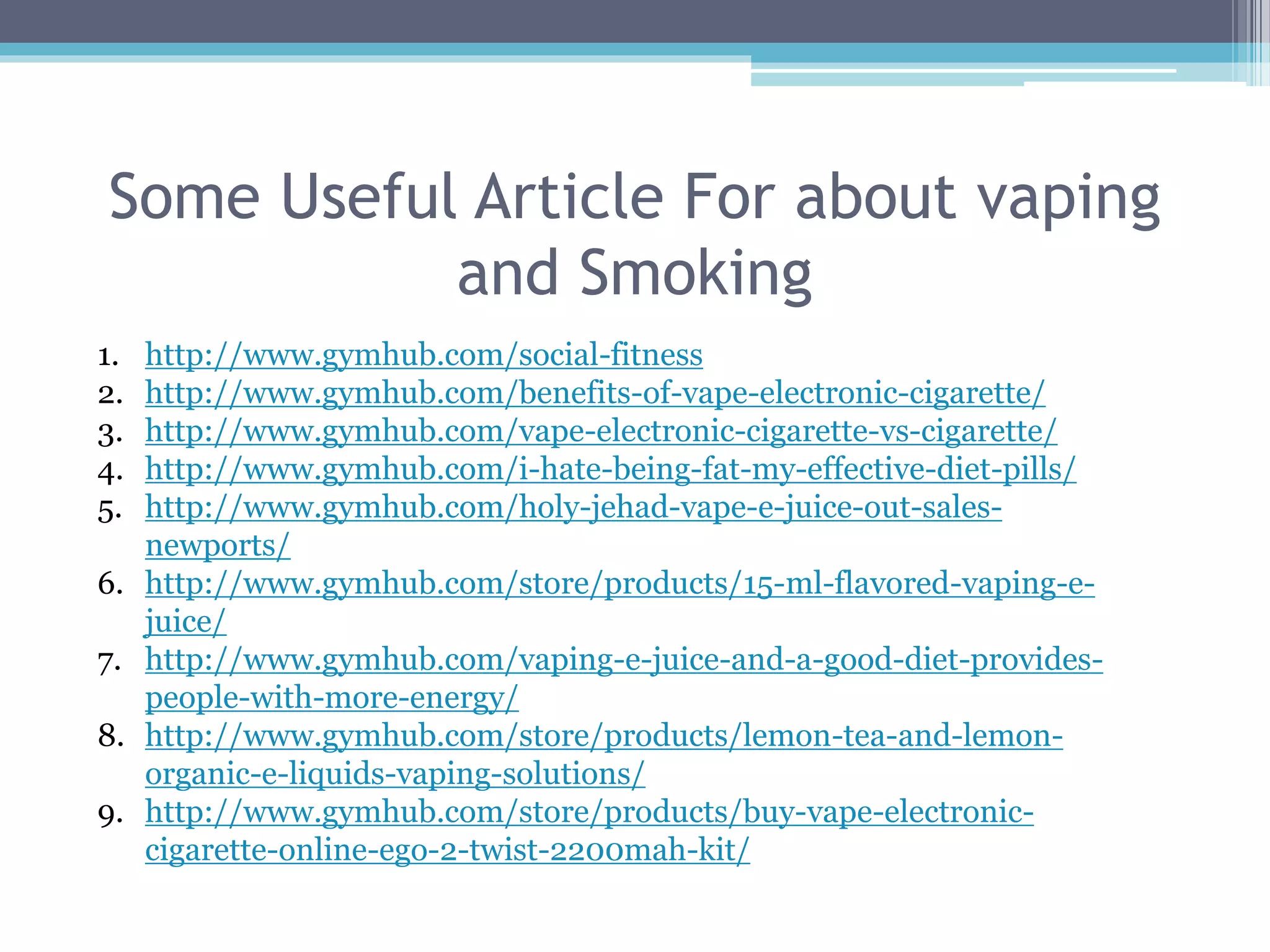 Cost and Health effects of Vaping and Smoking : Gym Hub | PPTX