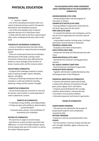 GYMNASTICS Lessons.docx | Participant Sports | Fitness and Exercise