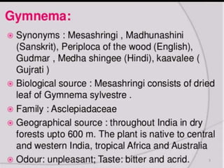 Gymnema and Apamarg (Pharmacognosy) | PPTX