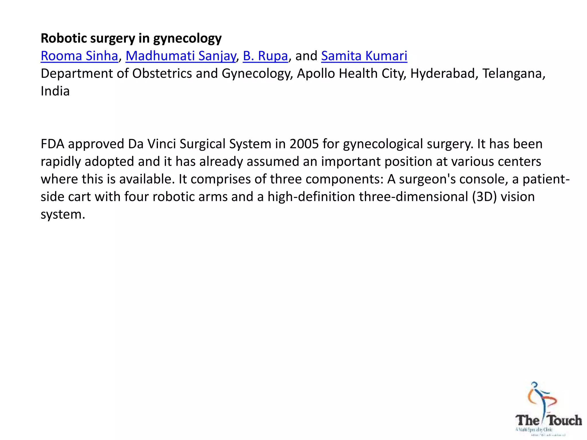 Gynaecology robotic surgery procedure | PPTX