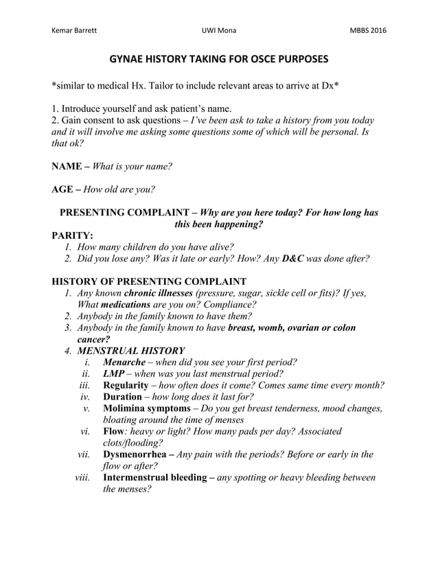 Gynae history taking for osce purposes | PDF | Sexual Health | Diseases ...
