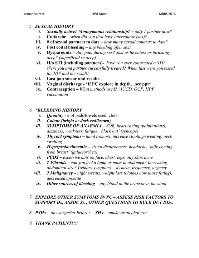 Gynae history taking for osce purposes | PDF | Sexual Health | Diseases ...