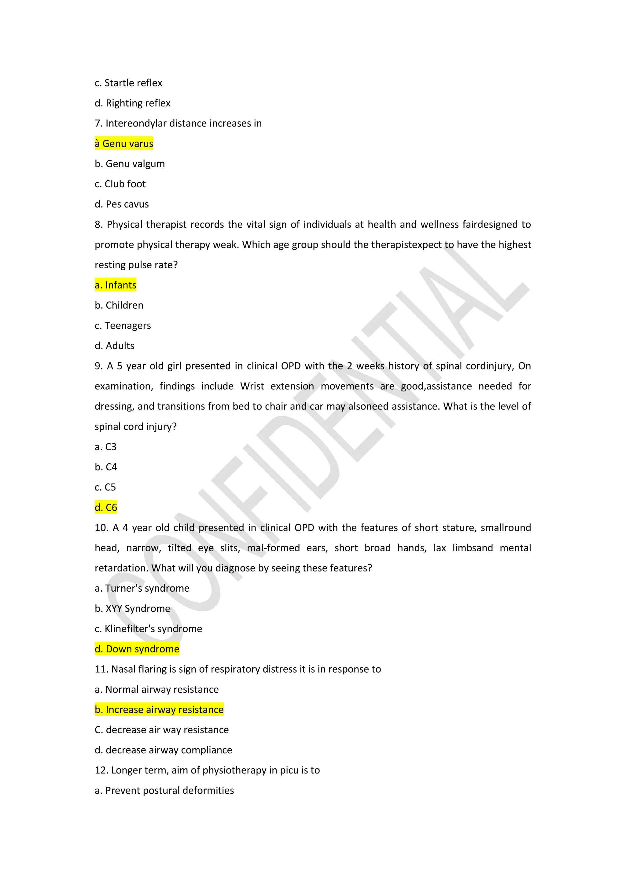 gynaecology and pediatric physical therapy mcqs | PDF