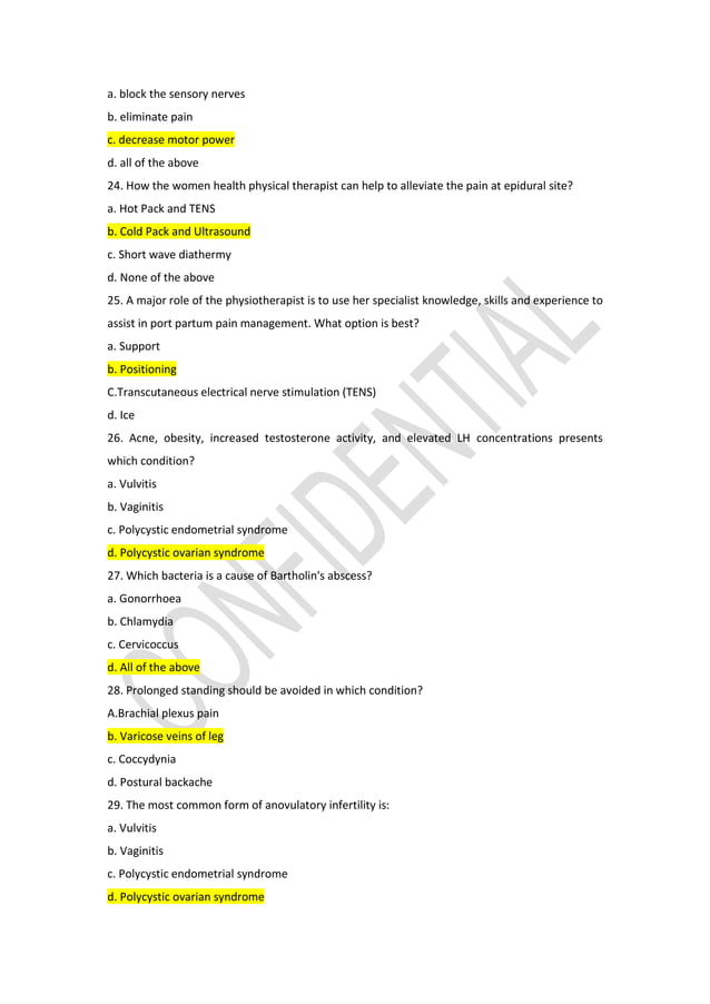 gynaecology and pediatric physical therapy mcqs | PDF