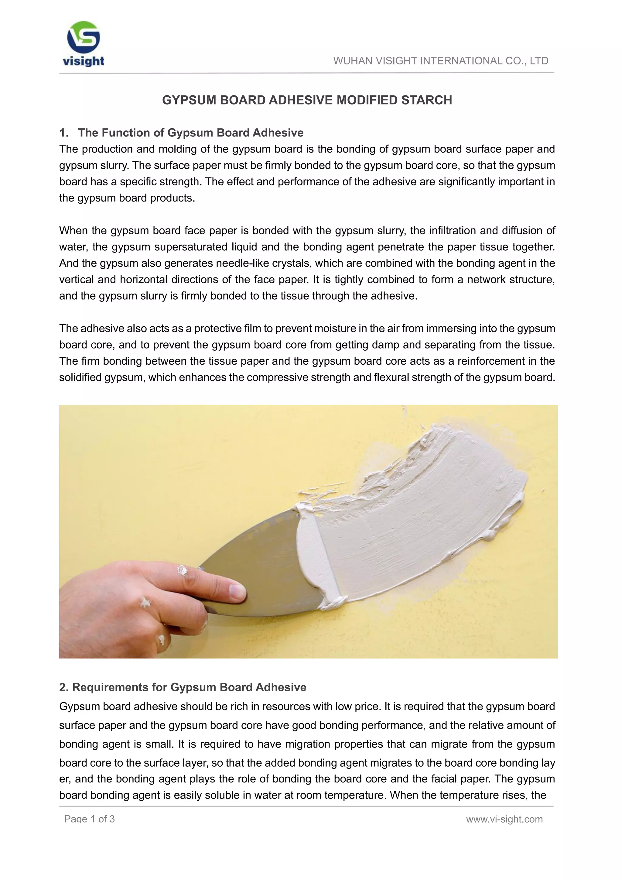 Gypsum board adhesive modified starch | PDF