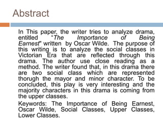 Social classes analysis in Victorian Era reflected on Oscar Wilde's ...