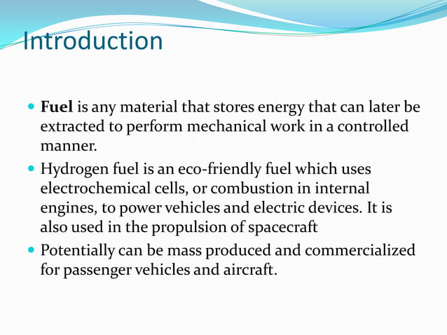 Hydrogen as fuel | PPTX | Chemistry | Science