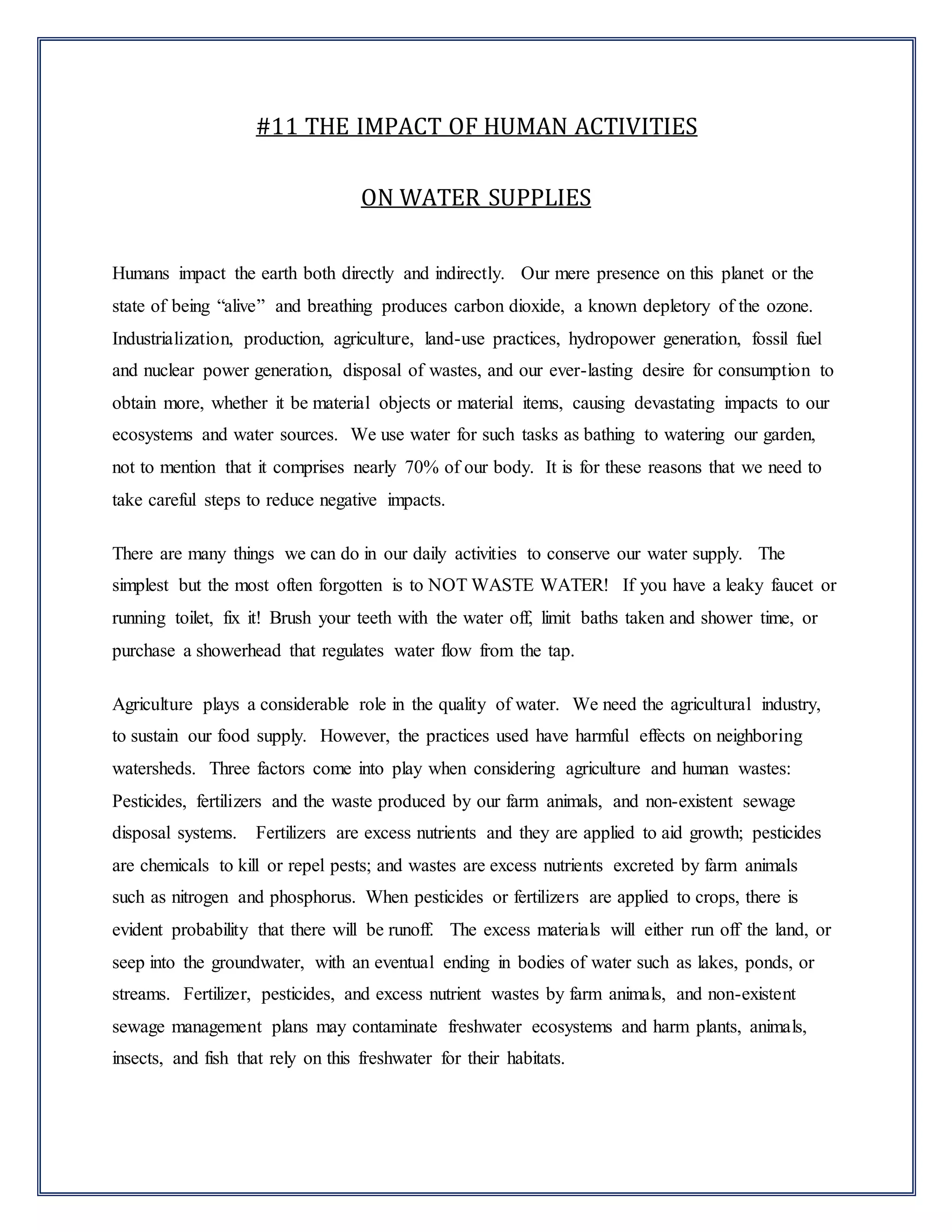 Human & Social Biology - Sample Project on 'The Impact of Heath ...