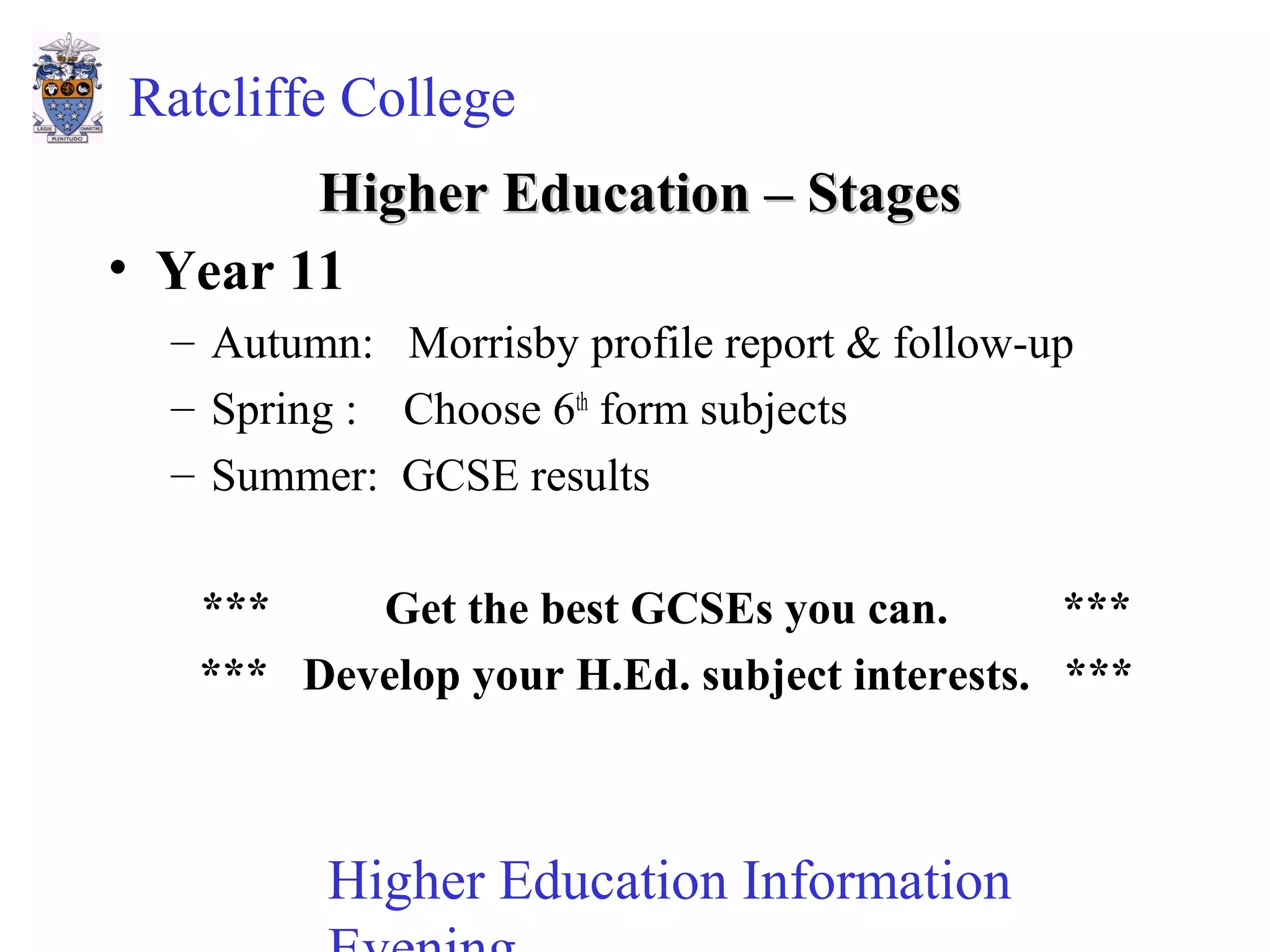 Higher Education Presentation Evening. | PPT