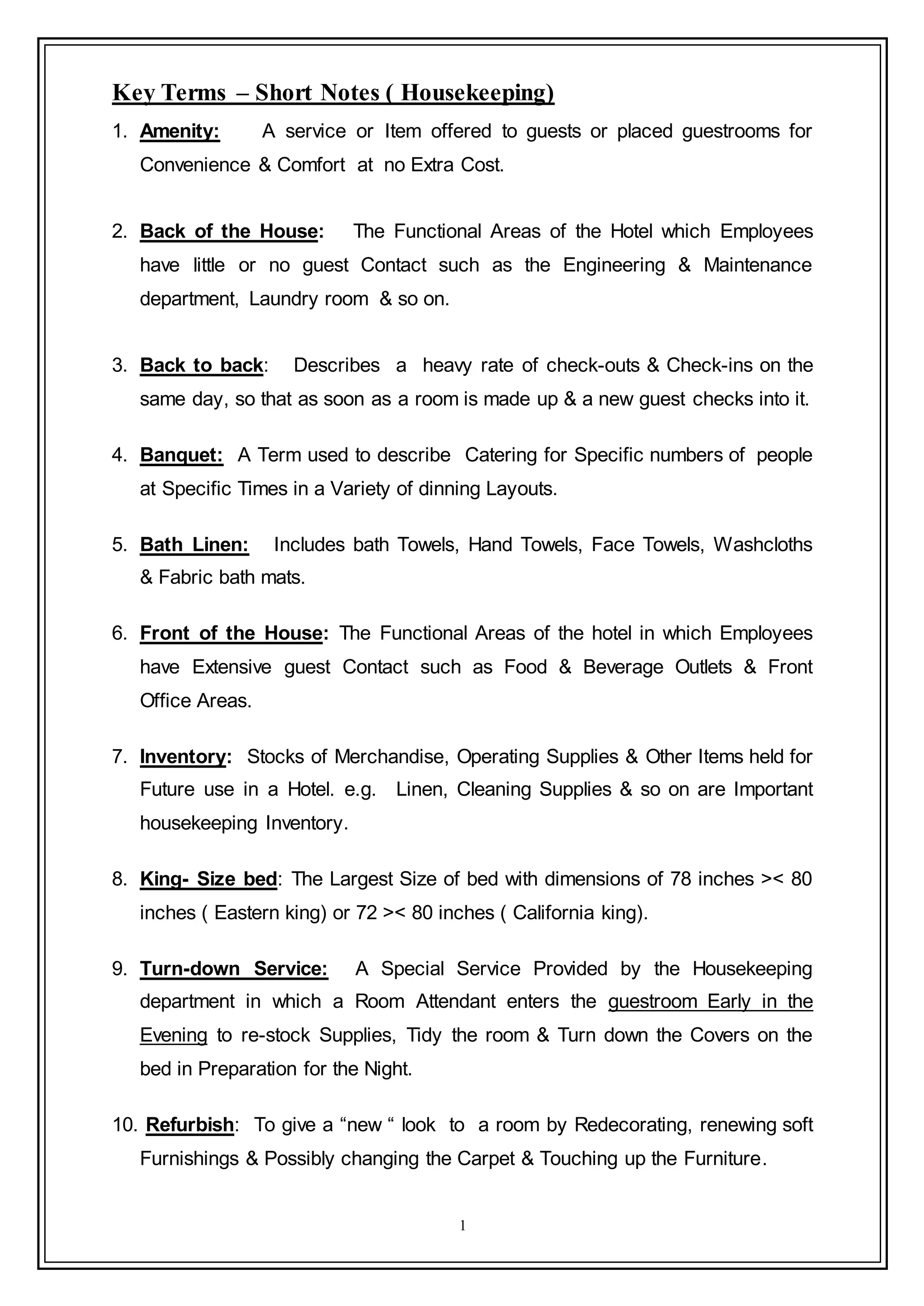 Housekeeping Key Terms | DOCX