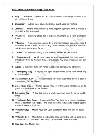 House Keeping Key Terms. | DOCX