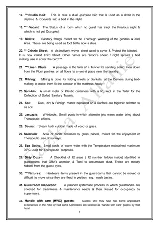 House Keeping Key Terms. | DOCX
