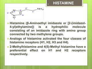 HISTAMINES & ANTIHISTAMINES, 1ST & 2ND GENERATION, H1 & H2 ANTAGONIST | PPT