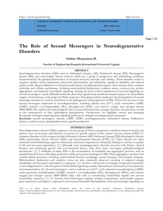 The Role of Second Messengers in Neurodegenerative Disorders (www.kiu ...
