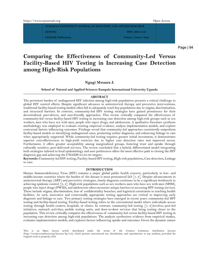 Comparing the Effectiveness of Community-Led Versus Facility-Based HIV ...