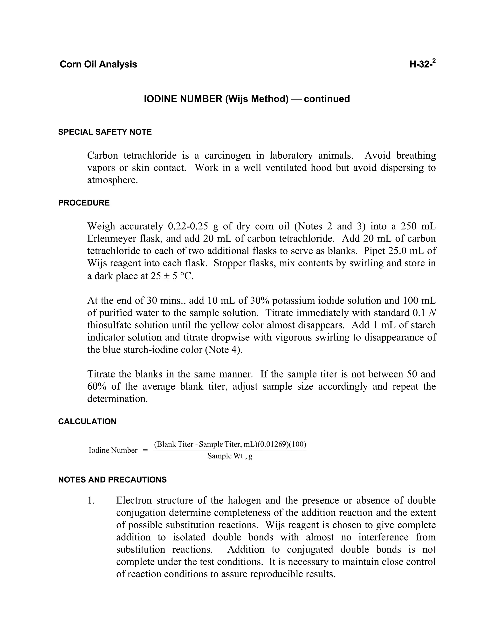 iodin value (Wijs Metode) | PDF