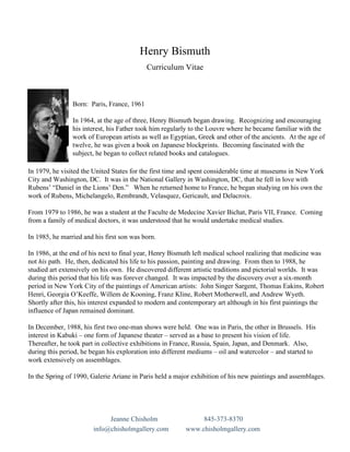H. Bismuth cv, artist statement, exhibition list , Courtesy of Chisholm ...