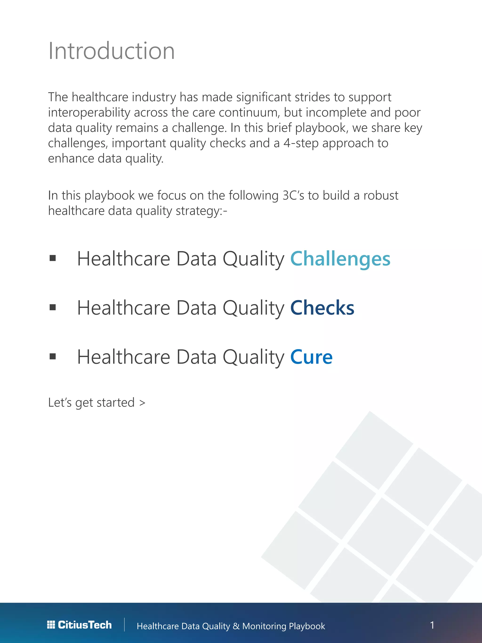 Healthcare Data Quality & Monitoring Playbook | PDF