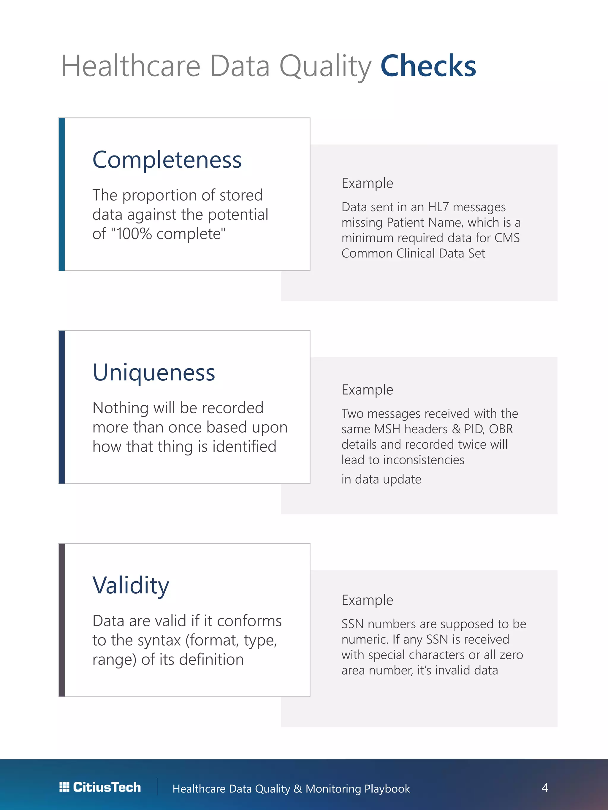 Healthcare Data Quality & Monitoring Playbook | PDF