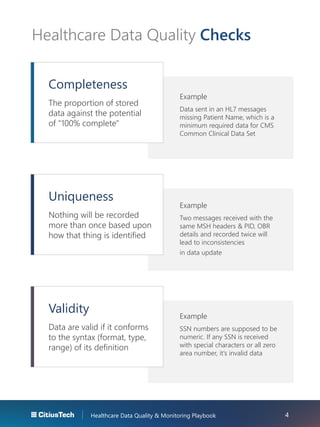 Healthcare Data Quality & Monitoring Playbook | PDF