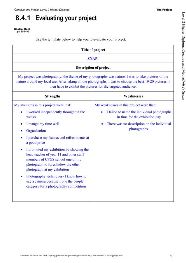 H.p.4.1 evaluating your project | PDF
