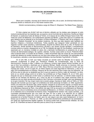 H. P. Lovecraft Historia del Necronomicón | PDF