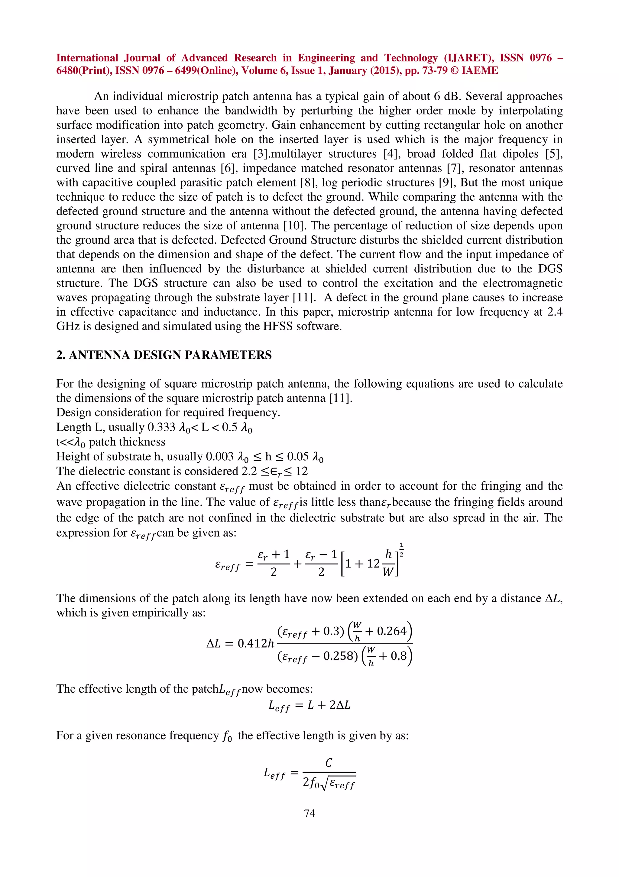H Shape Defected Ground Structure Dgs Embedded Square Patch Antenna Pdf Physics Science