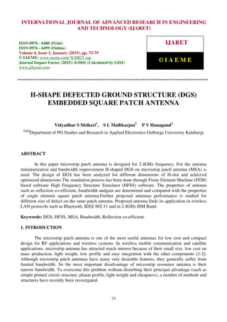H-SHAPE DEFECTED GROUND STRUCTURE (DGS) EMBEDDED SQUARE PATCH ANTENNA | PDF