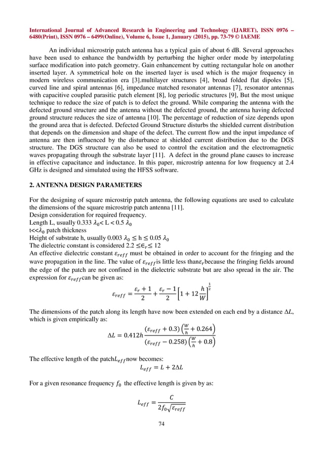H-SHAPE DEFECTED GROUND STRUCTURE (DGS) EMBEDDED SQUARE PATCH ANTENNA | PDF