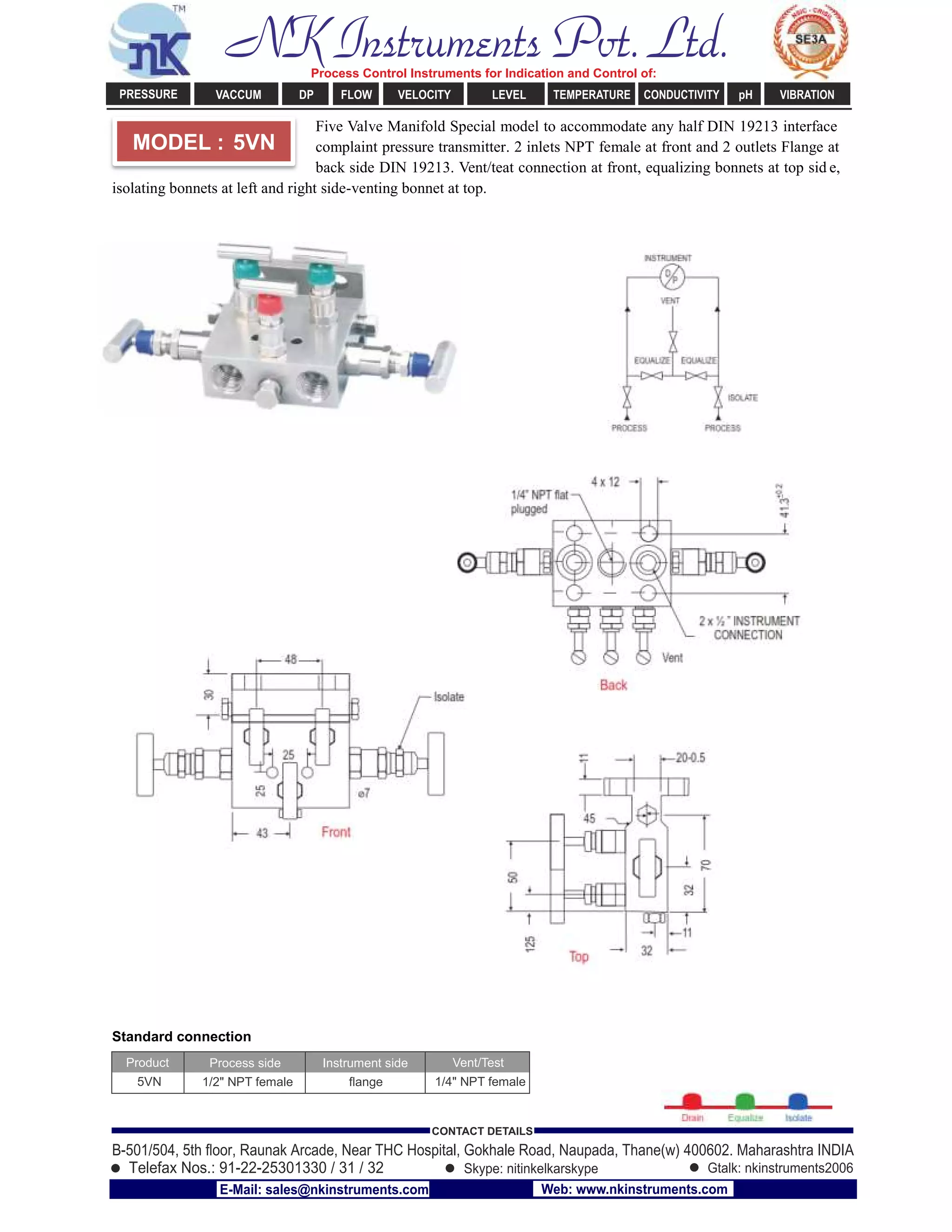 H type Five Valve Manifold (5VH) | PDF