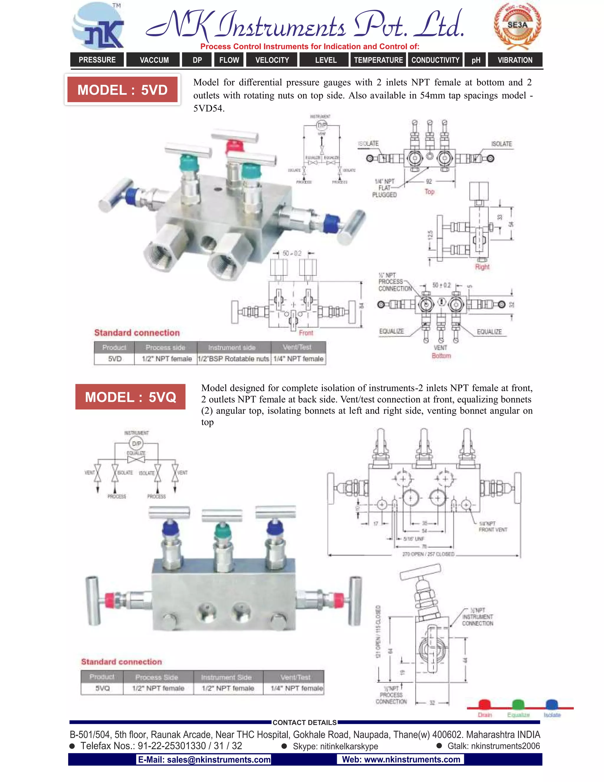 H type Five Valve Manifold (5VH) | PDF