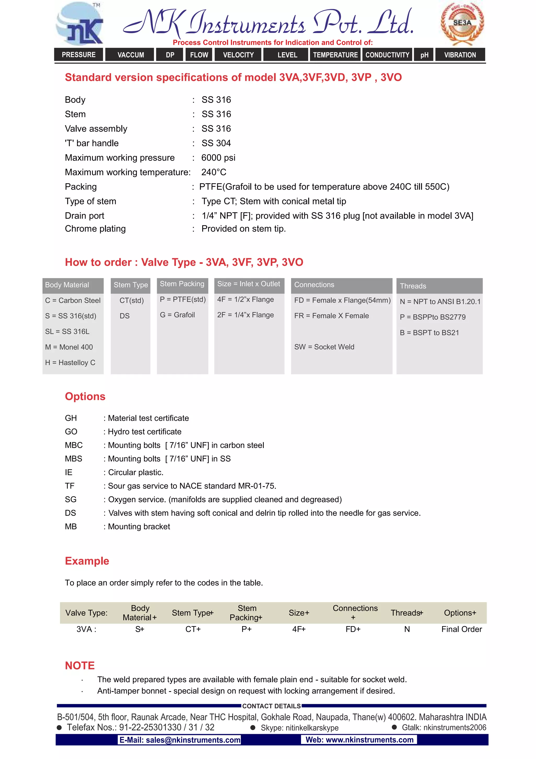 H type Three Valve Manifold (3VH) | PDF