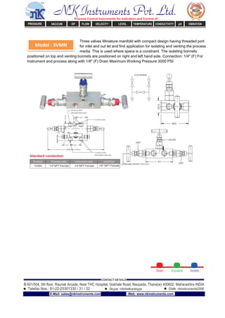 H type Three Valve Manifold (3VH) | PDF
