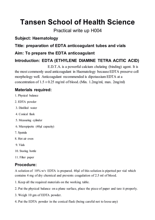 H004 preparation of edta anticoagulant (1) | DOCX