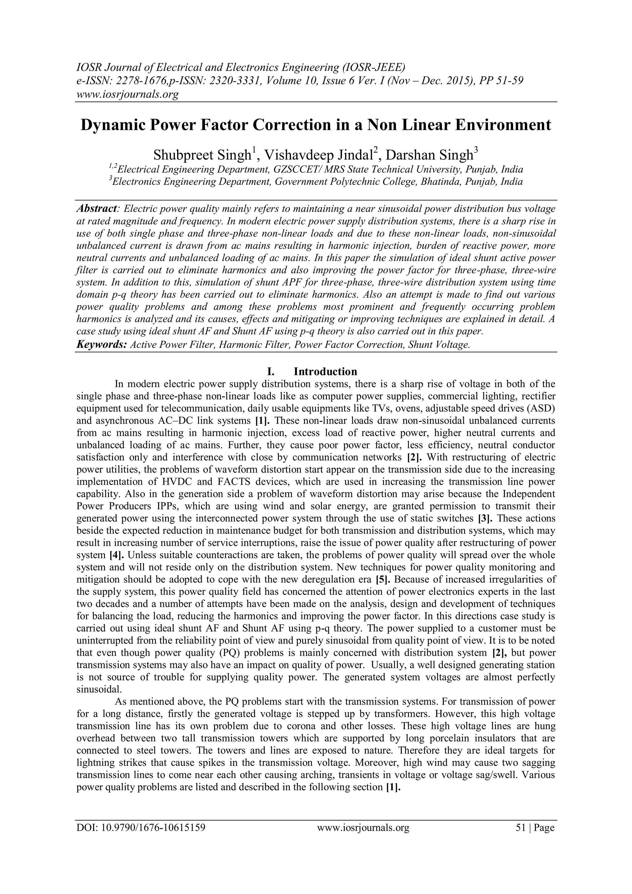 Dynamic Power Factor Correction in a Non Linear Environment | PDF