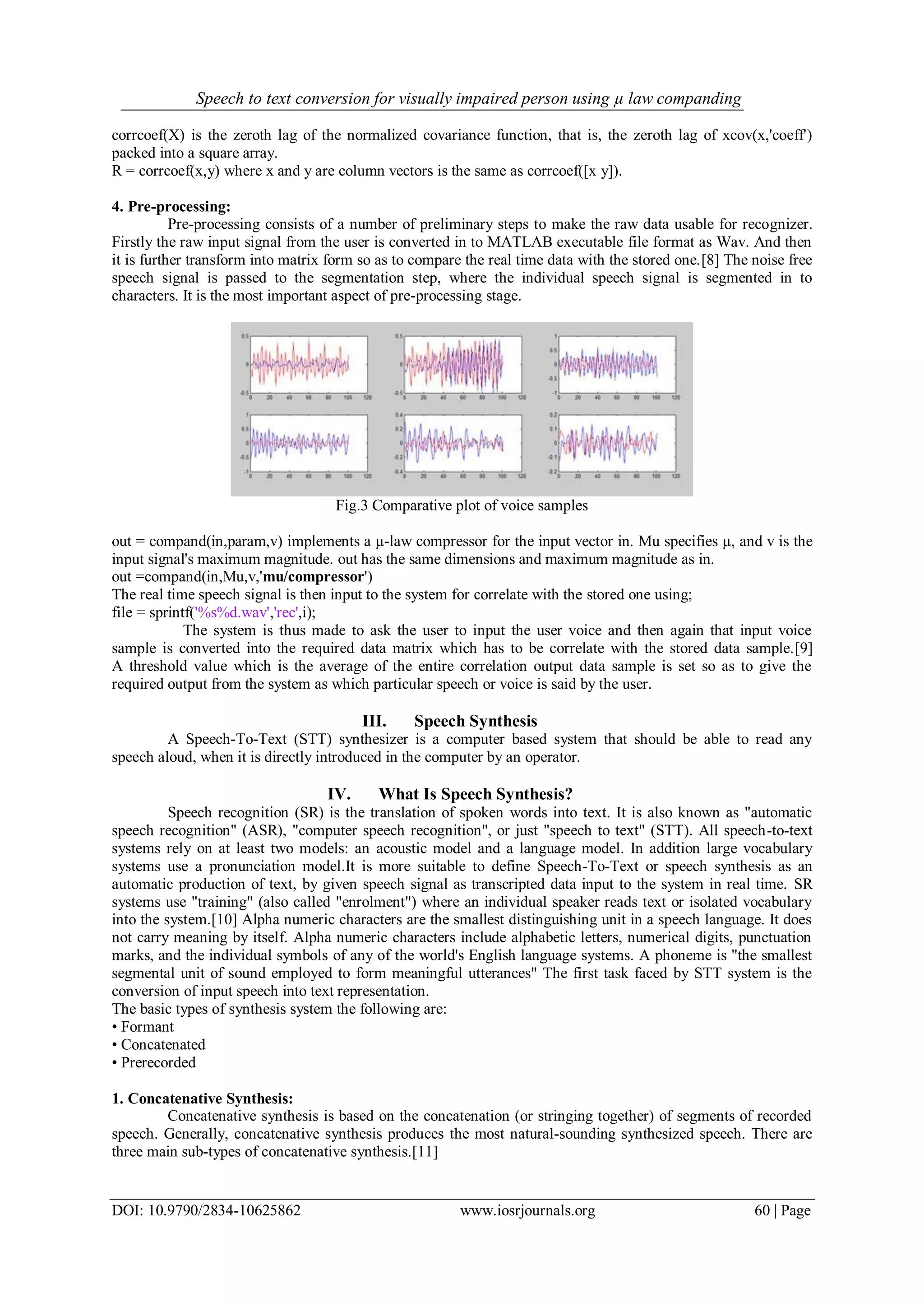 Speech to text conversion for visually impaired person using µ law ...