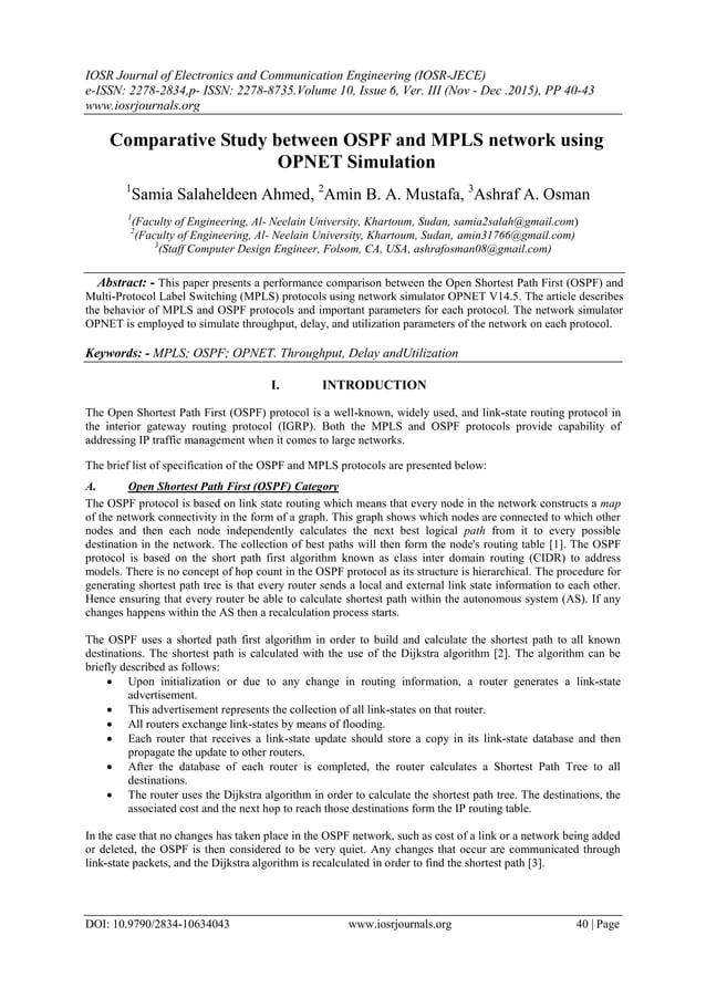 Comparative Study between OSPF and MPLS network using OPNET Simulation | PDF