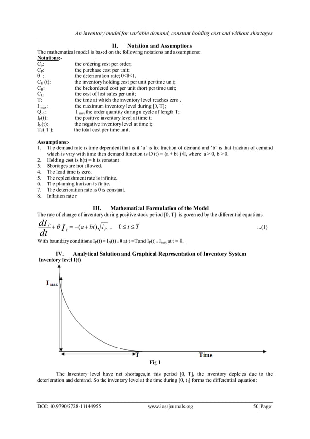 An inventory model for variable demand, constant holding cost and without shortages | PDF