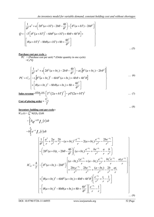 An inventory model for variable demand, constant holding cost and without shortages | PDF